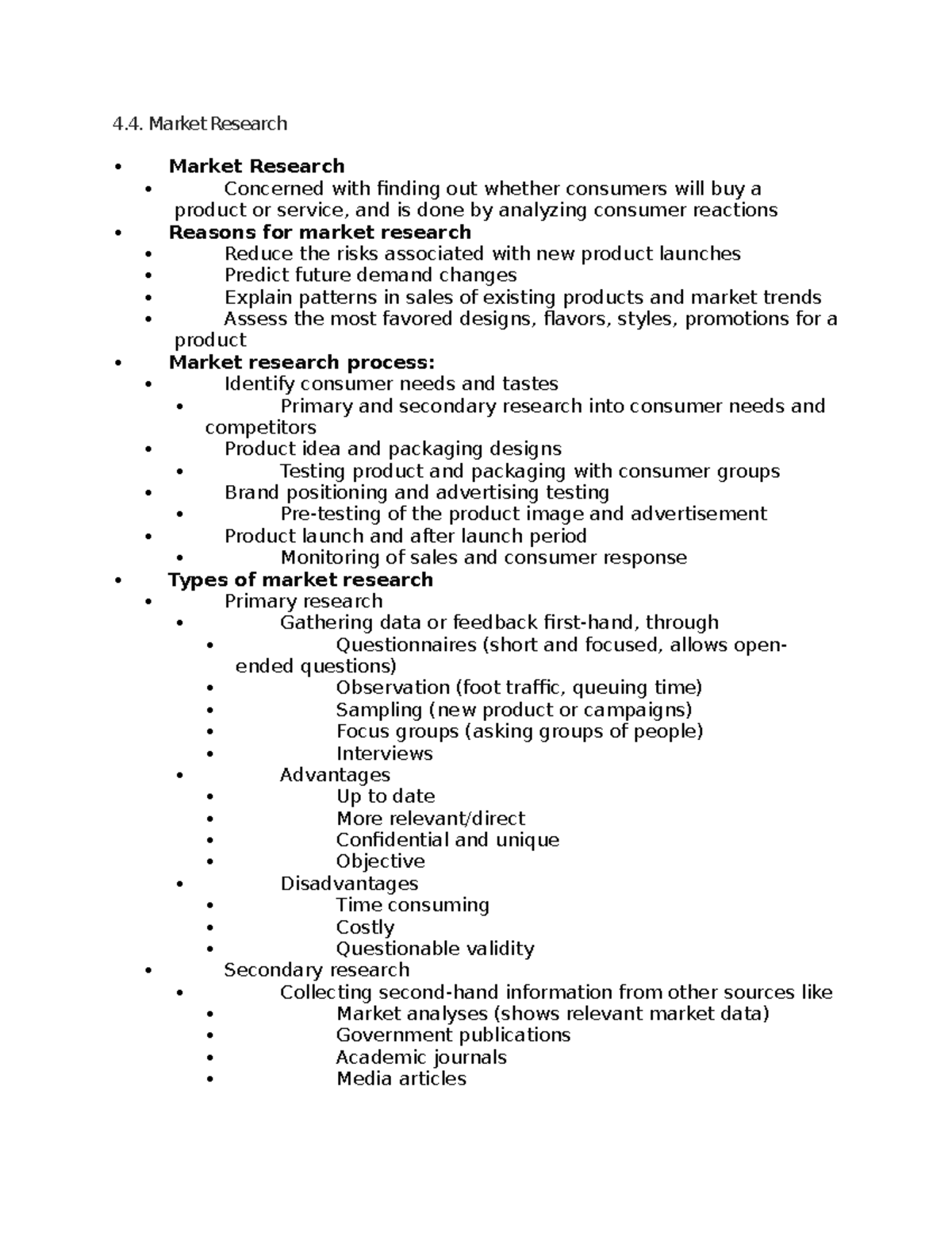 4.4 Market Research - Business Management Notes - 4. Market Research ...