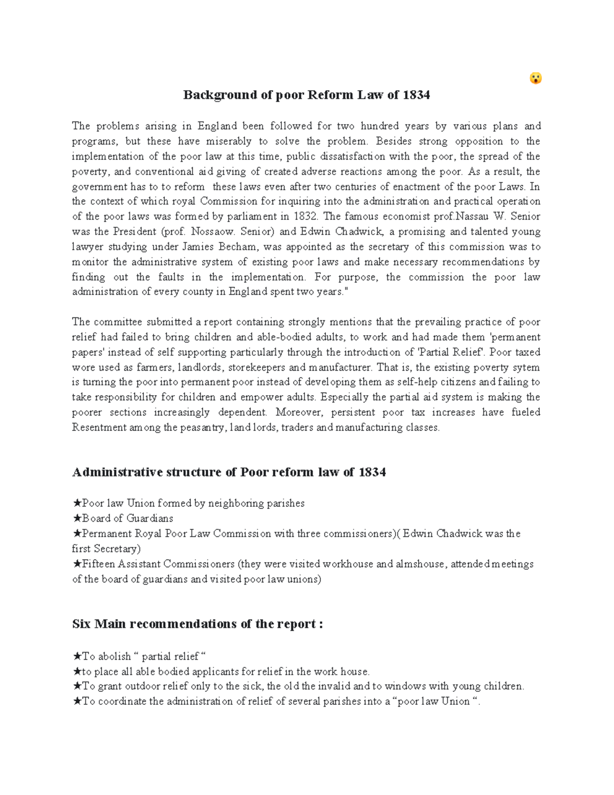 Background of poor Reform Law of 1834 - Besides strong opposition to ...