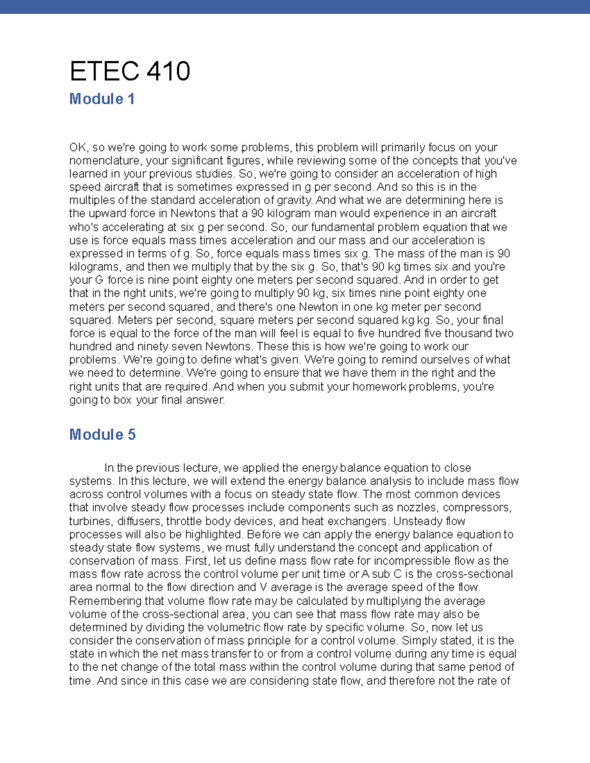 ETEC 410 - Module 1, 5 and 6 - ETEC 410 Module 1 OK, so we're going to ...