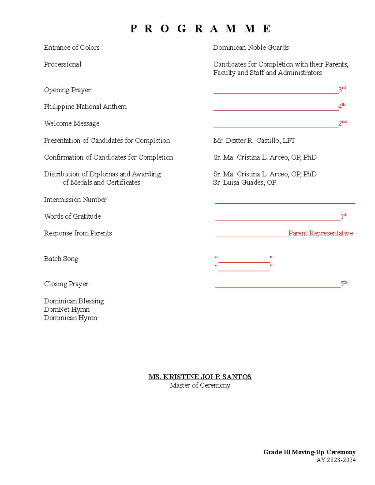 Moving-Up-Program - P R O G R A M M E Entrance of Colors Dominican ...