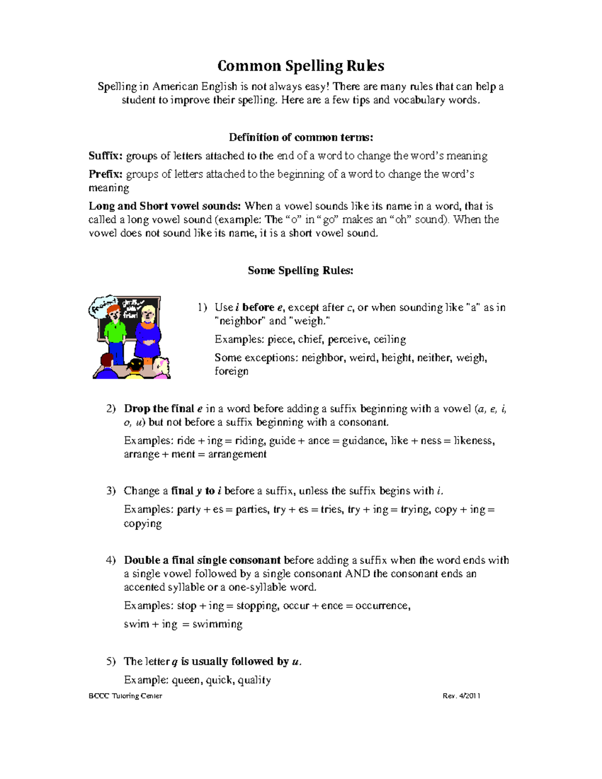 Common Spelling Rules 1 - Common Spelling Rules Spelling in American ...