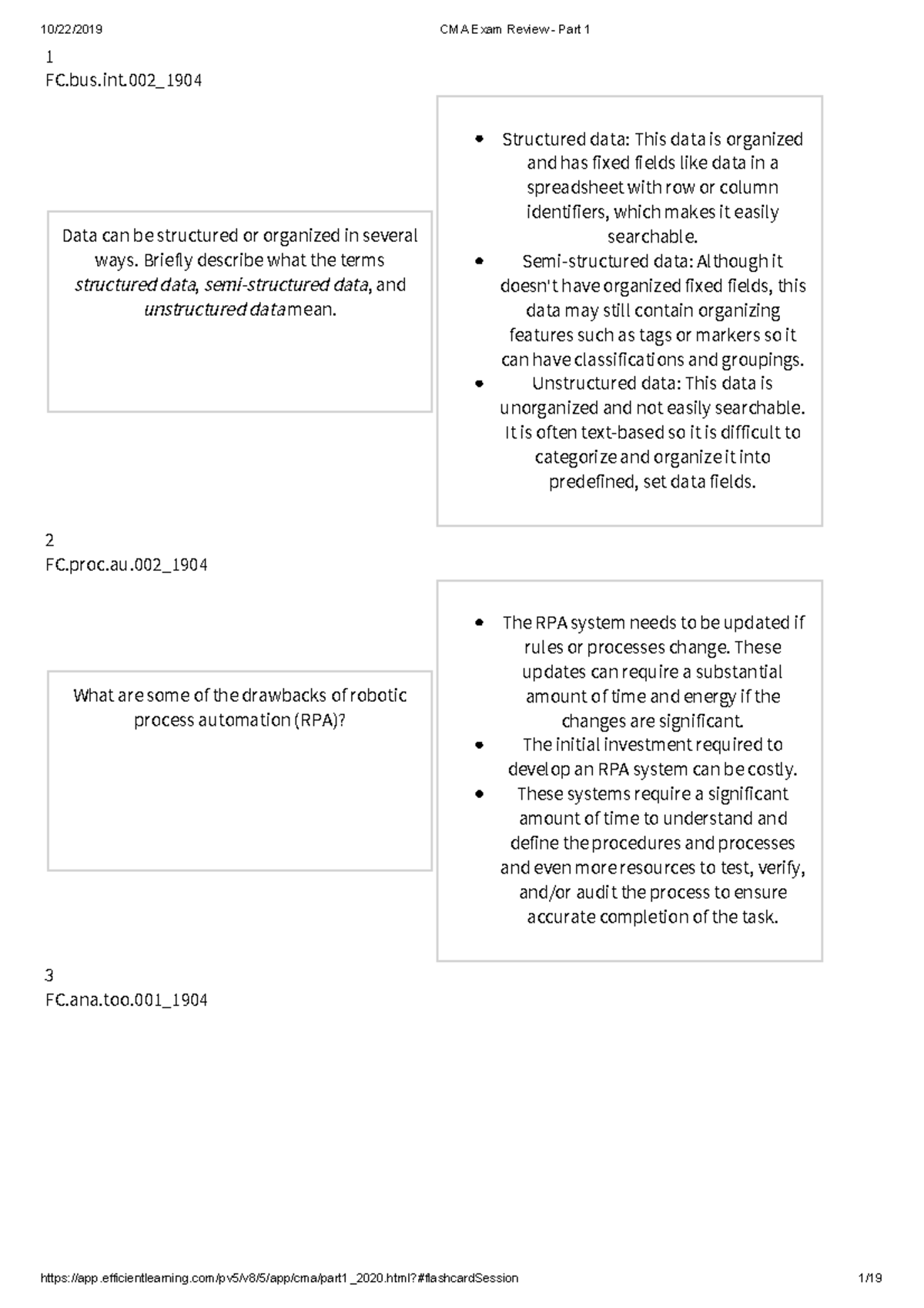 CMA Exam Review - Part 1F - 1 FC.bus.int_ Data can be structured or ...