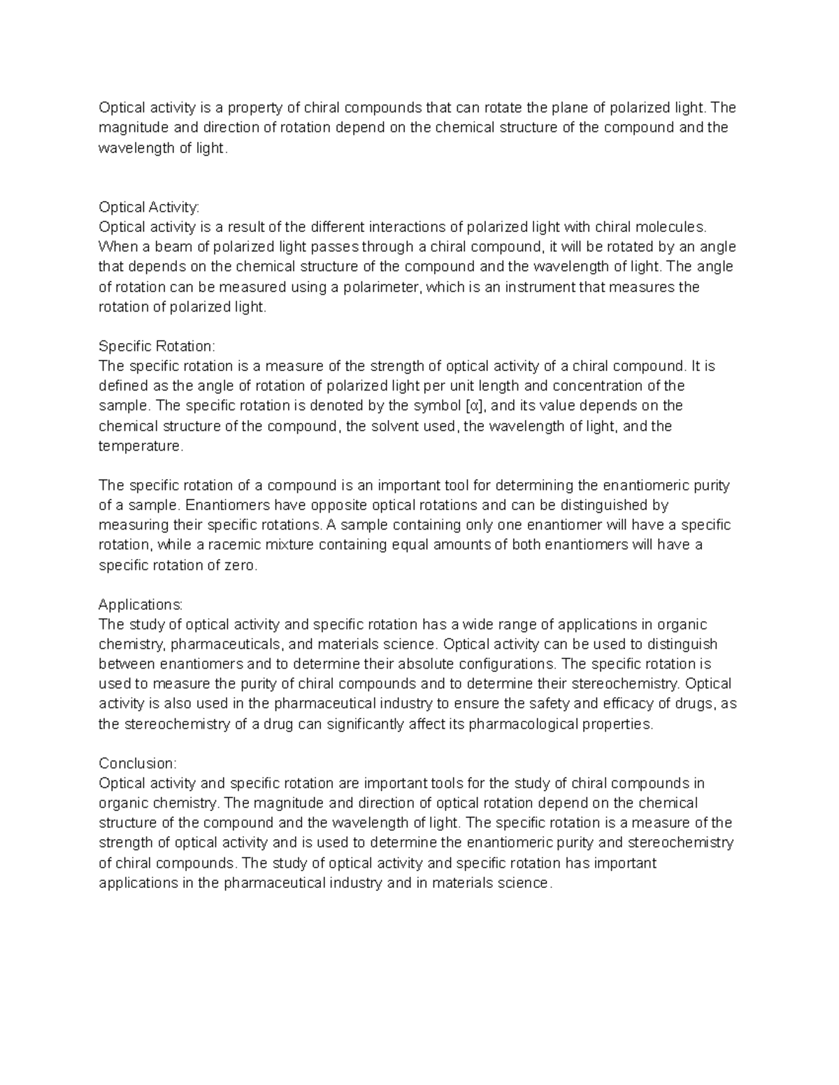 Optical Activity and Specific Rotation - Optical activity is a property ...
