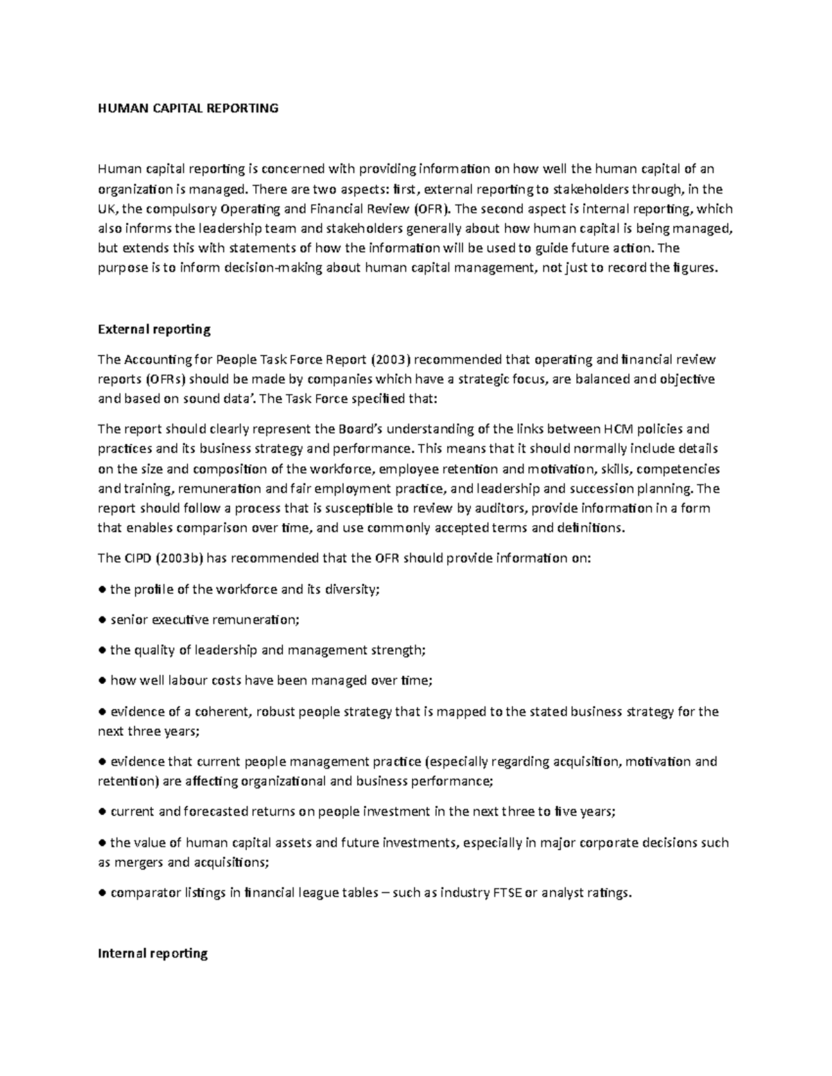 Human Capital Reporting - HUMAN CAPITAL REPORTING Human capital ...