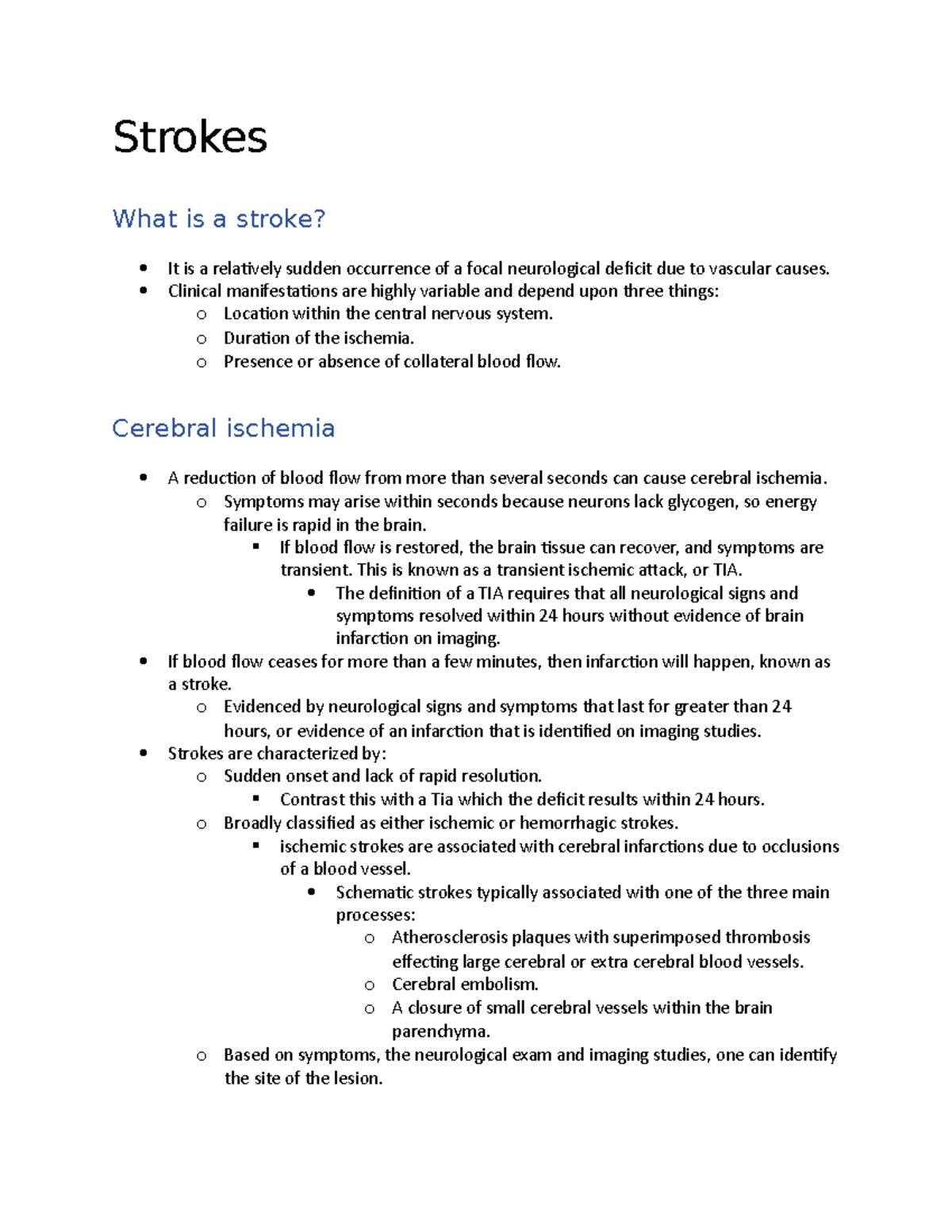 Strokes - Lecture Notes - Strokes What is a stroke? It is a relatively ...