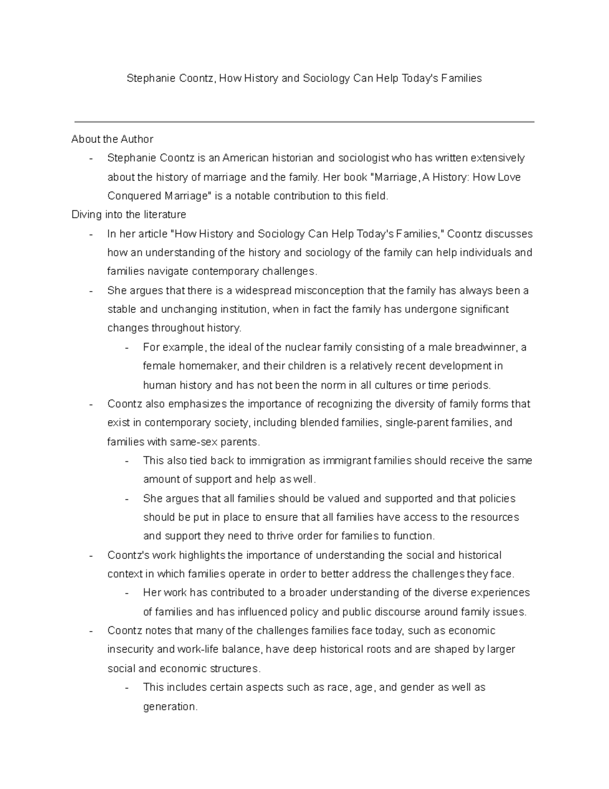 Soc 100- Stephanie Coontz, How History and Sociology Can Help Today's ...