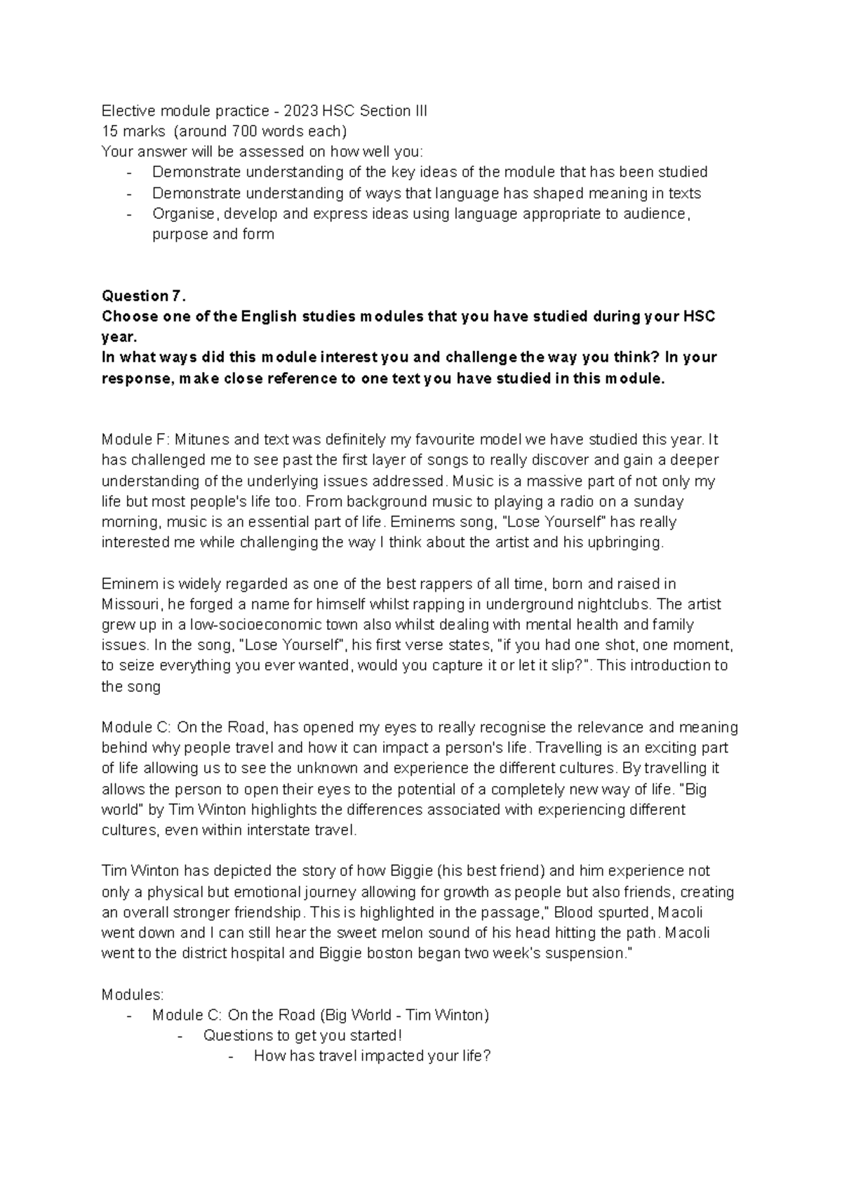 study notes for English studies - Elective module practice - 2023 HSC ...