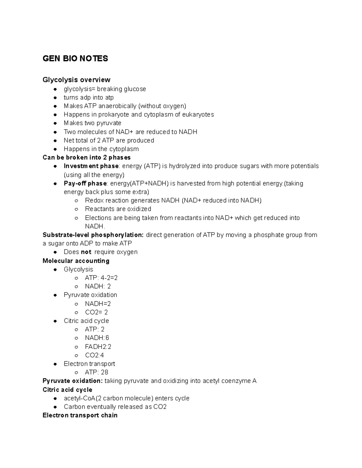 ATP and the other cycles - GEN BIO NOTES Glycolysis overview glycolysis ...