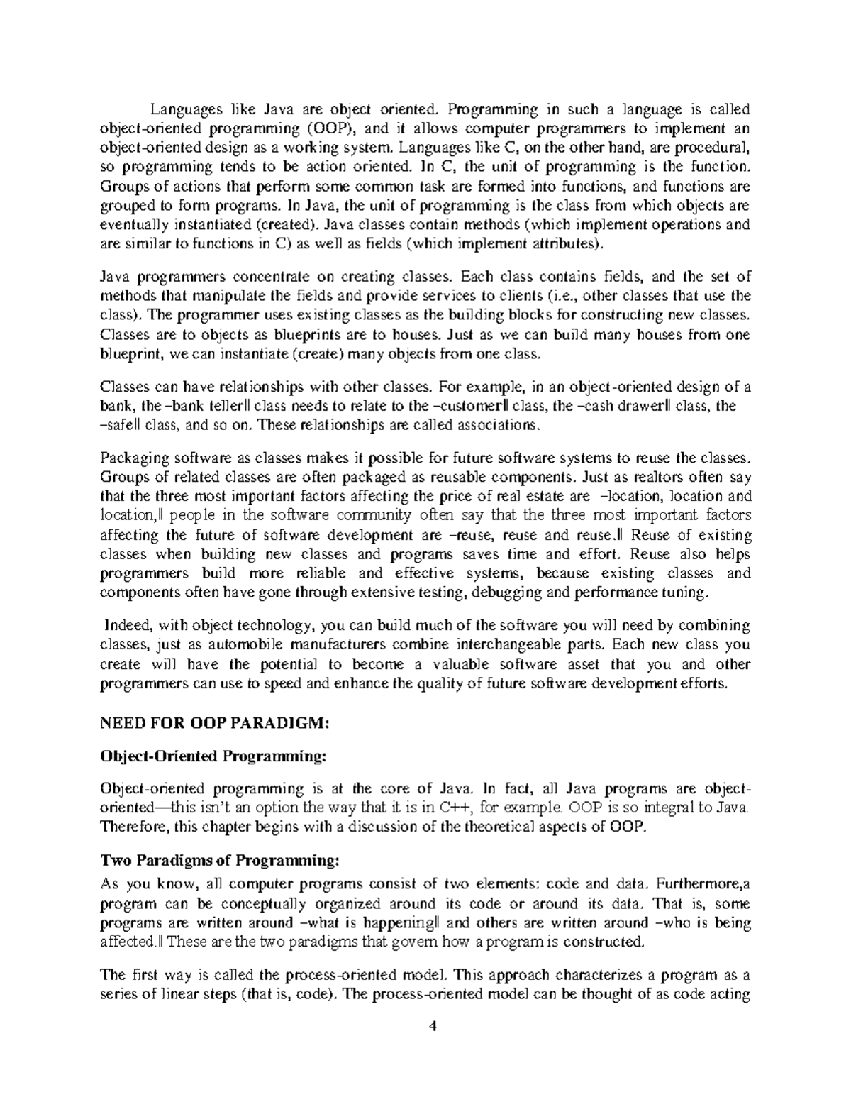 Object Oriented Programming Through Java Removed Languages Like Java Are Object Oriented