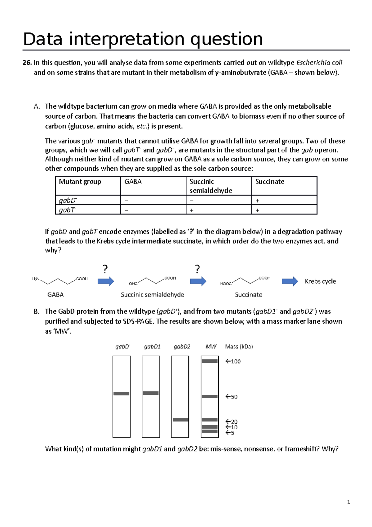 Data interpretation on gab operon - Data interpretation question In ...