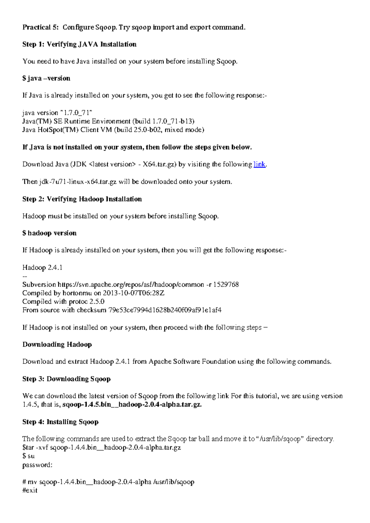 Practical 5 - Practical 5: Configure Sqoop. Try sqoop import and export ...