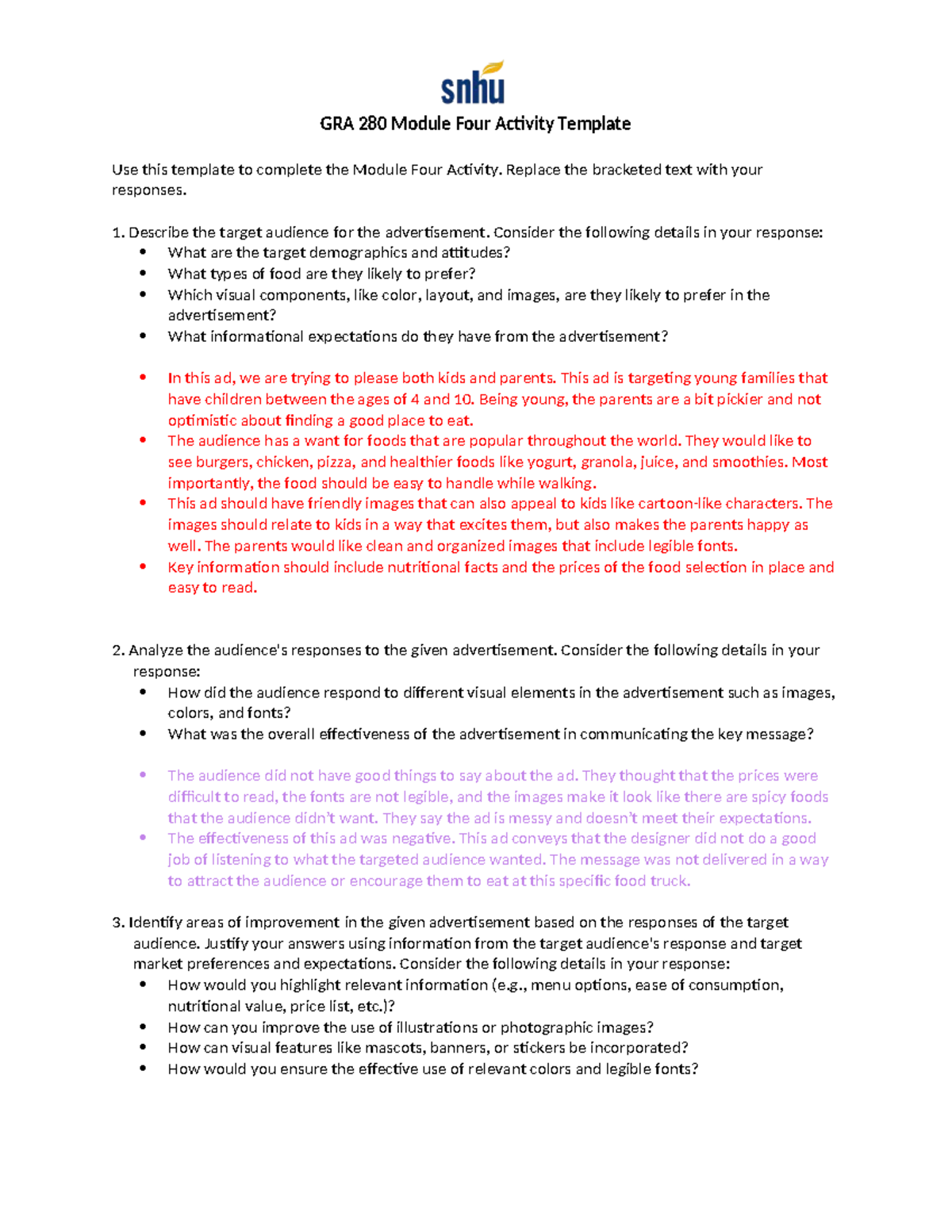 Completed GRA 280 Module Four Activity Template - GRA 280 Module Four Activity Template Use this ...