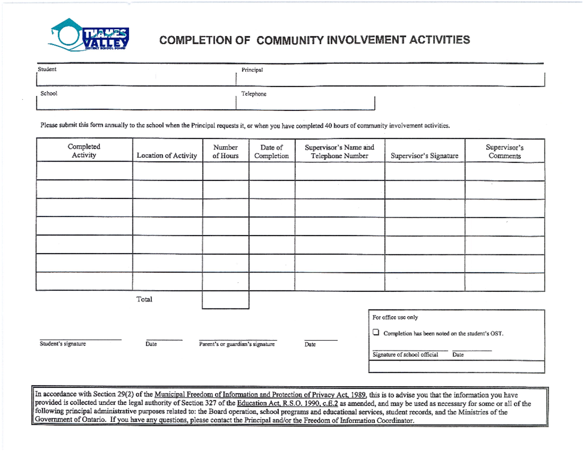 Volunteer-form - nekfnwefkn4kr4f - THAYES VALLEY COMPLETION OF COMMUNITY INVOLVEMENT ACTIVITIES ...