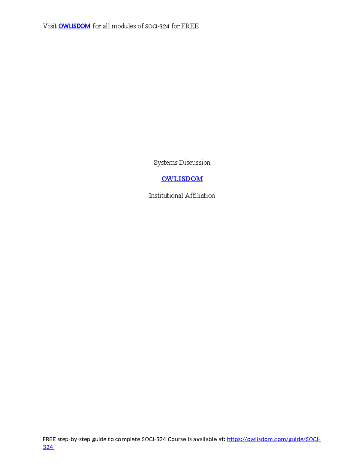 SOCI324 3,4,5-3 Systems Discussion - Systems Discussion OWLISDOM ...