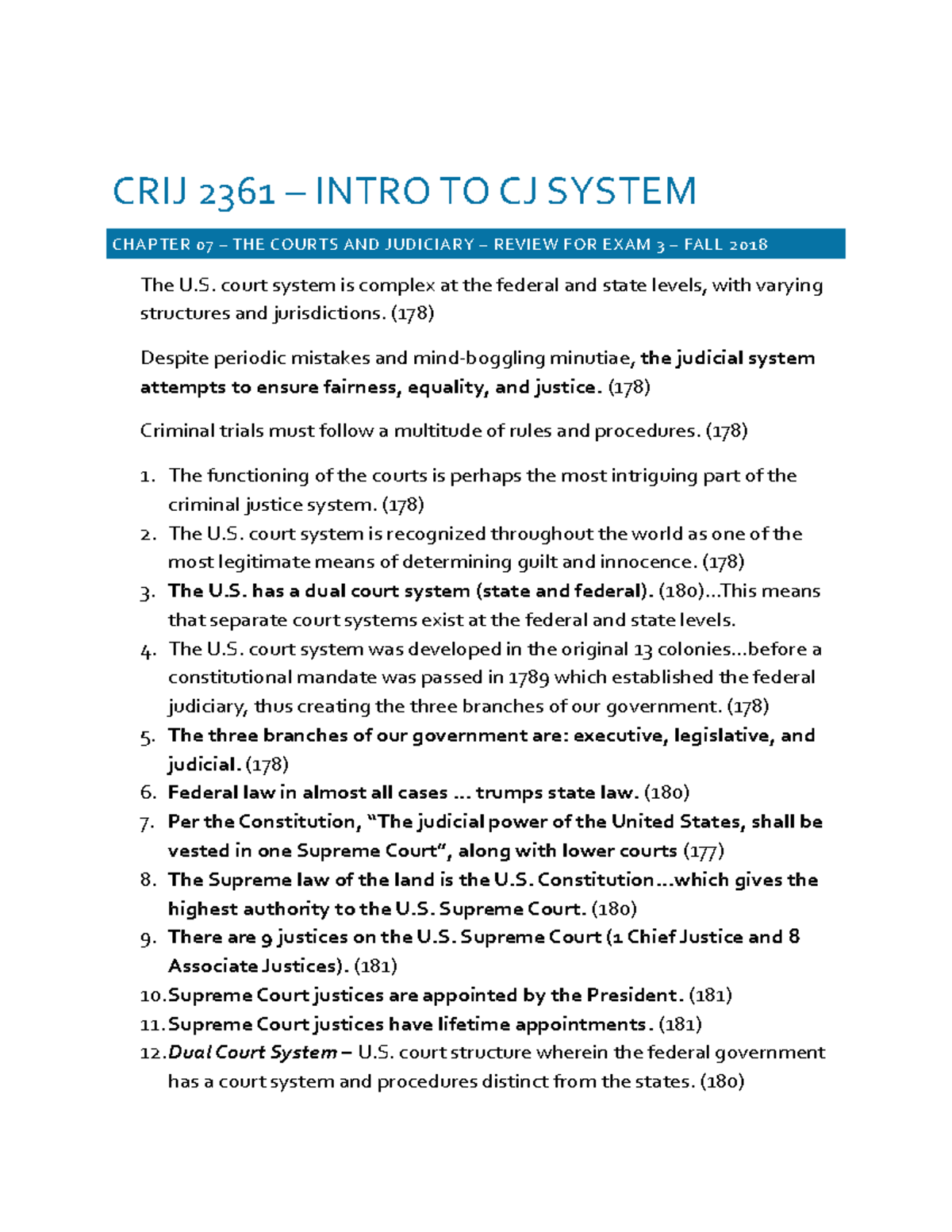 Ch 7 study guide - Lecture notes ch 7 - CRIJ 2361 – INTRO TO CJ SYSTEM ...