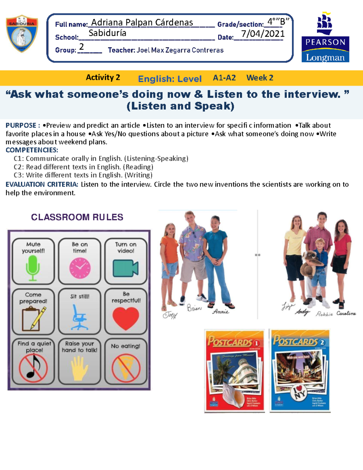 Inglés - Semana 2 Act 2 - Tttt - Activity 2 A 1 - A2 Week 2 “Ask what ...