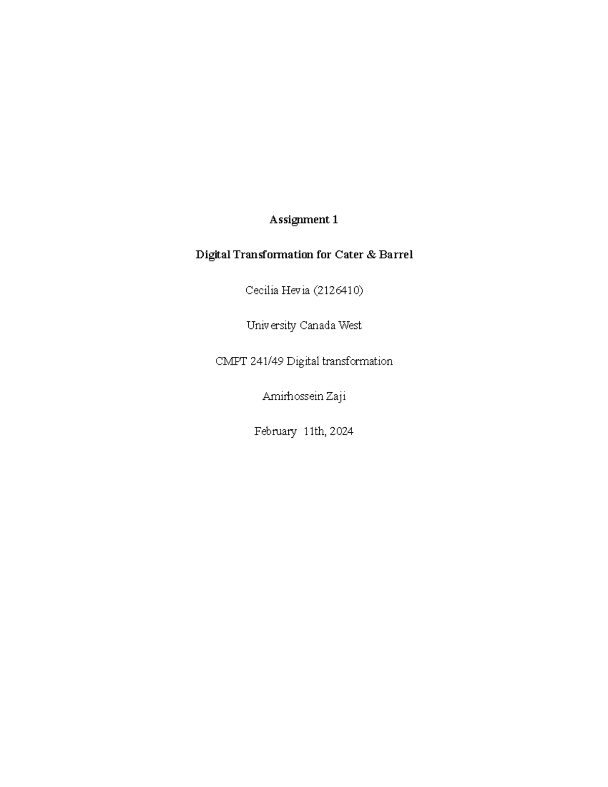 Assignment 1 digital transformation strategy - Assignment 1 Digital ...