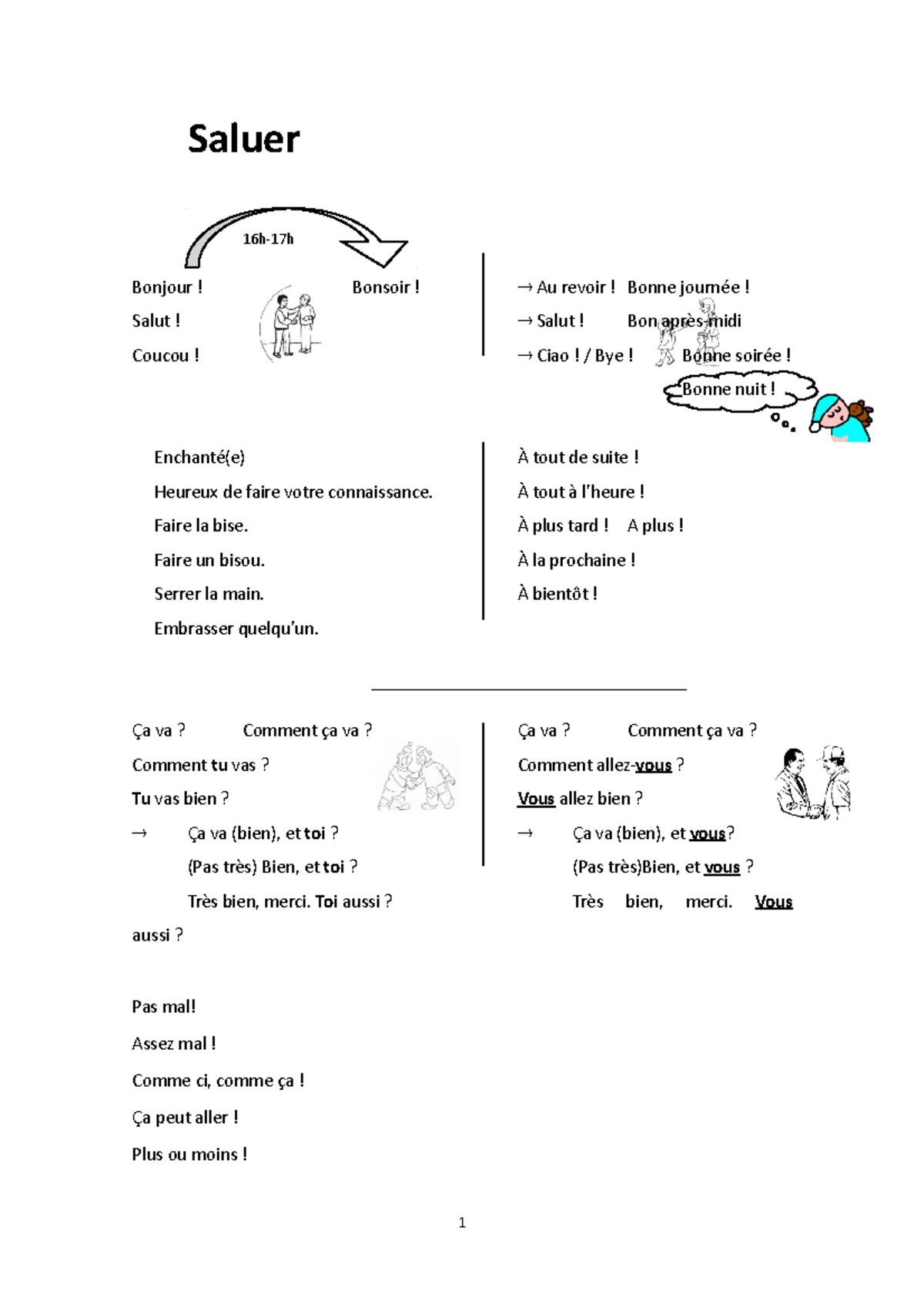 3. Saluer exercices - Exercicis - Saluer 16h-17h Bonjour! Bonsoir! Au ...