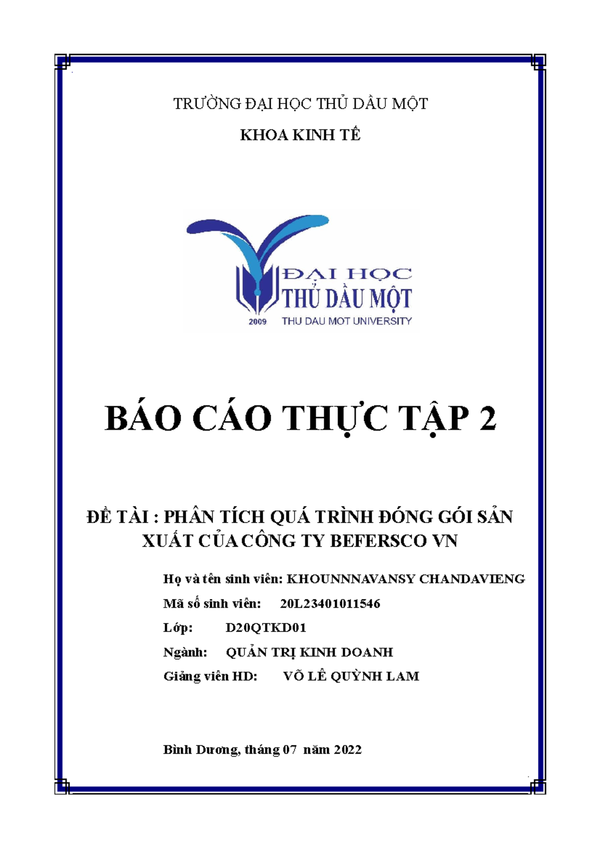 Thuctap 2 20L23401011546 Khounnavansy Chandavieng HK3 - TRƯỜNG ĐẠI HỌC THỦ DẦU MỘT KHOA KINH TẾ ...
