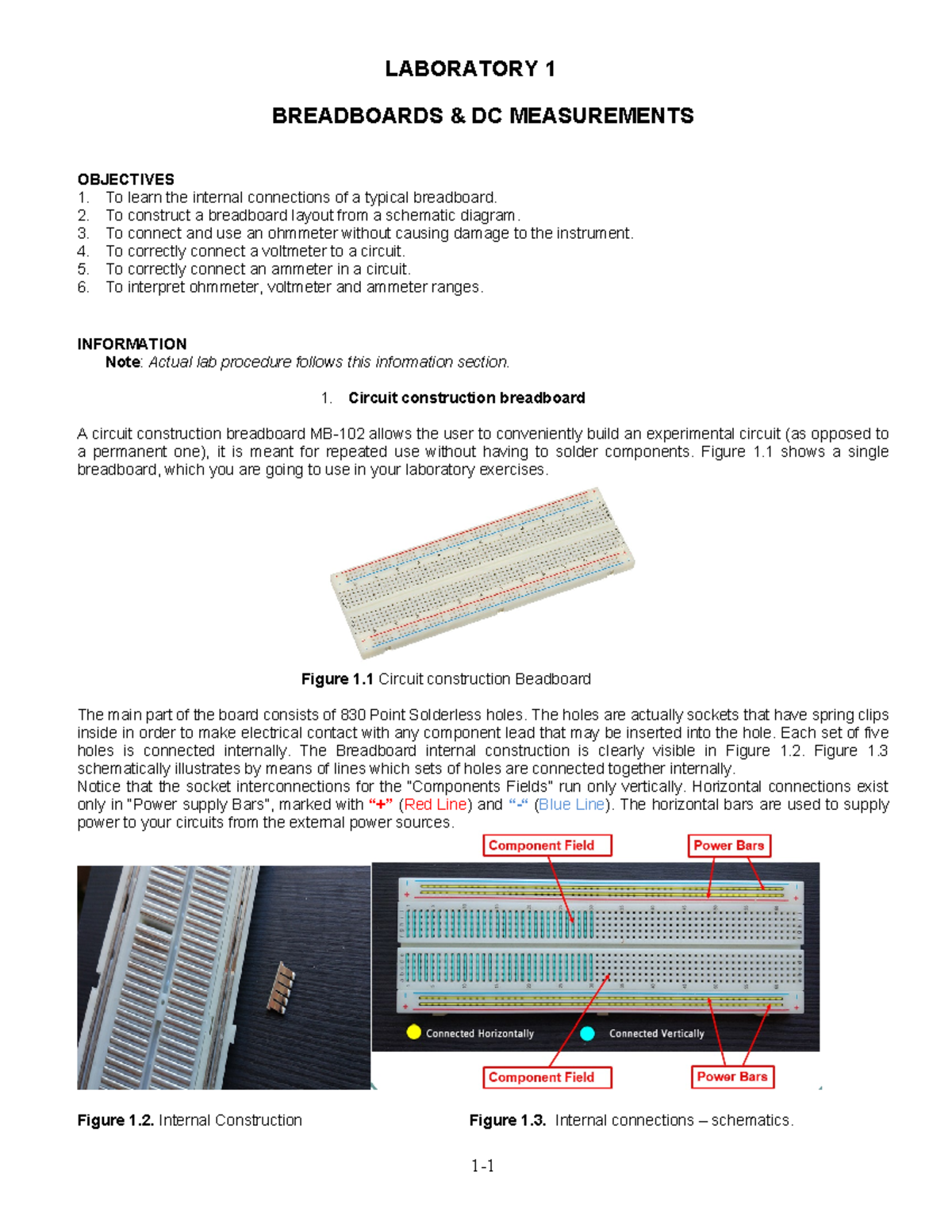 Lab1 - Lab 1 for electrical 2238 - LABORATORY 1 BREADBOARDS & DC ...