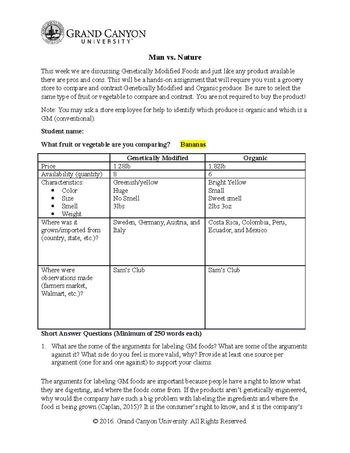 BIO 220 RS Manvs Nature Online TRADE assignment - Man vs. Nature This ...
