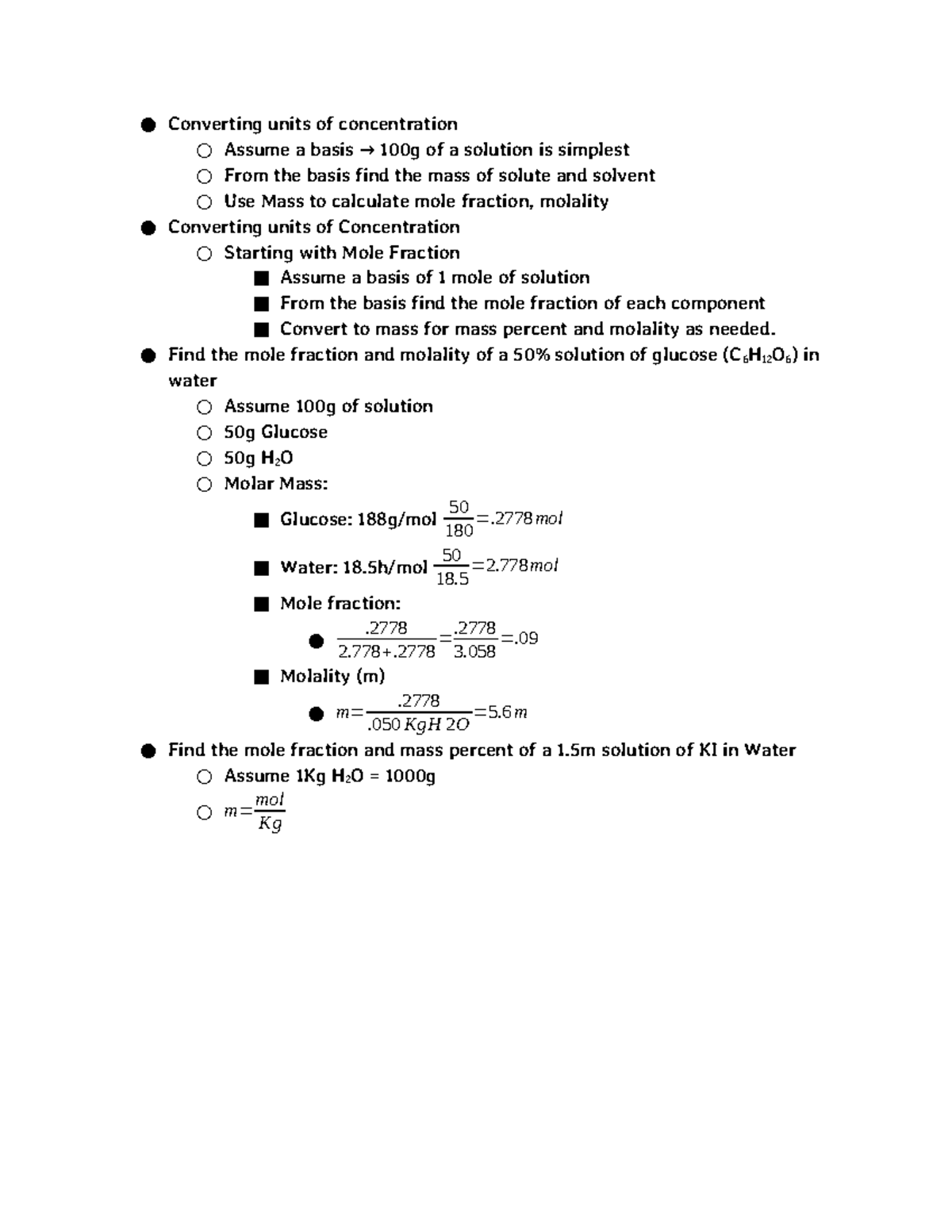 Notes 01 22 - Converting units of concentration Assume a basis →100g of ...