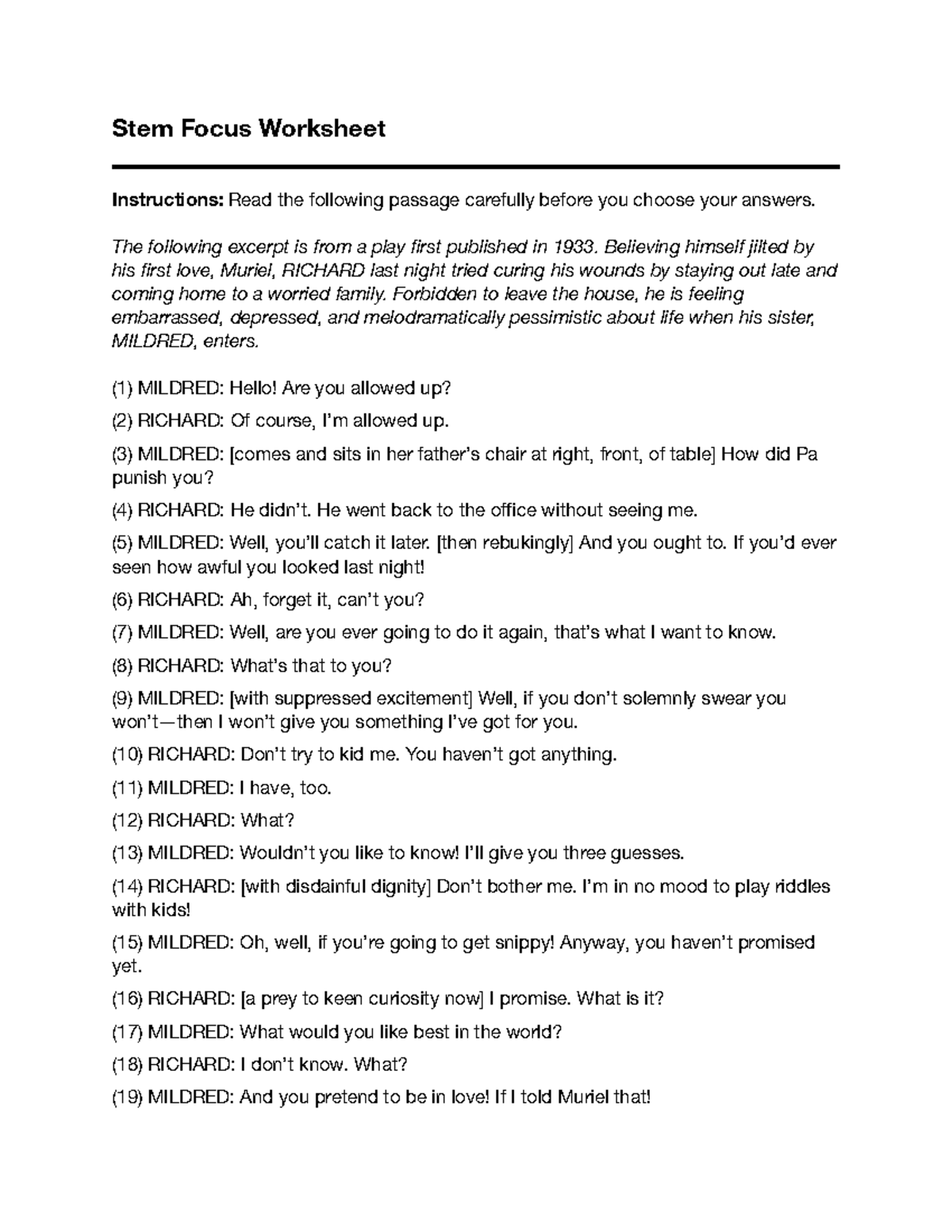 Stemfocus worksheet - practice - Stem Focus Worksheet Instructions ...