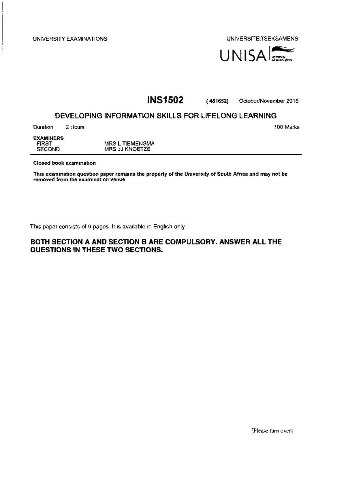 INS1502 2016 10 E 1 - Lecture notes 1 - MUM1514 - Studocu