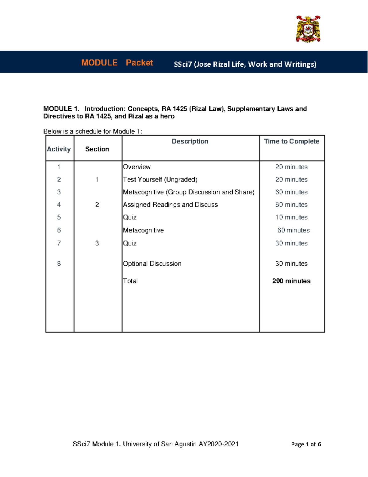 M1 - Notes - MODULE 1. Introduction: Concepts, RA 1425 (Rizal Law ...
