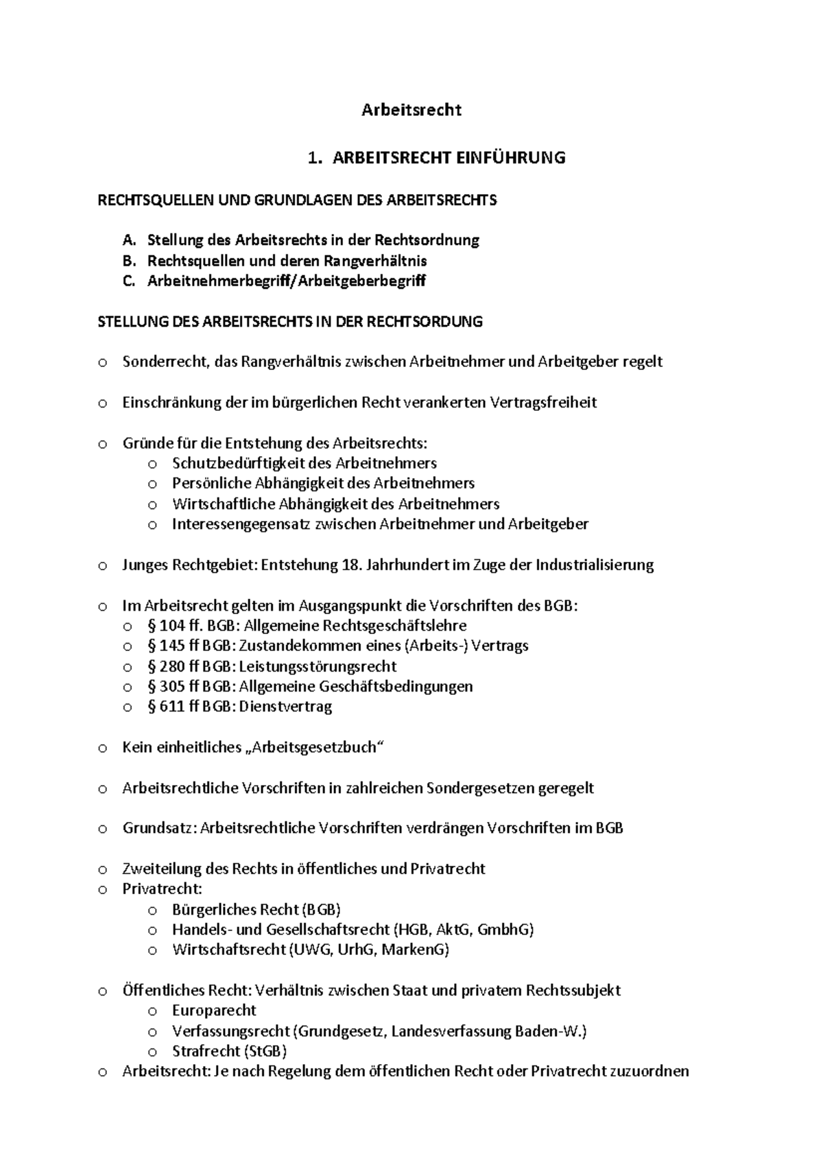 Arbeitsrecht Zusammenfassung - Arbeitsrecht 1. ARBEITSRECHT EINFÜHRUNG ...