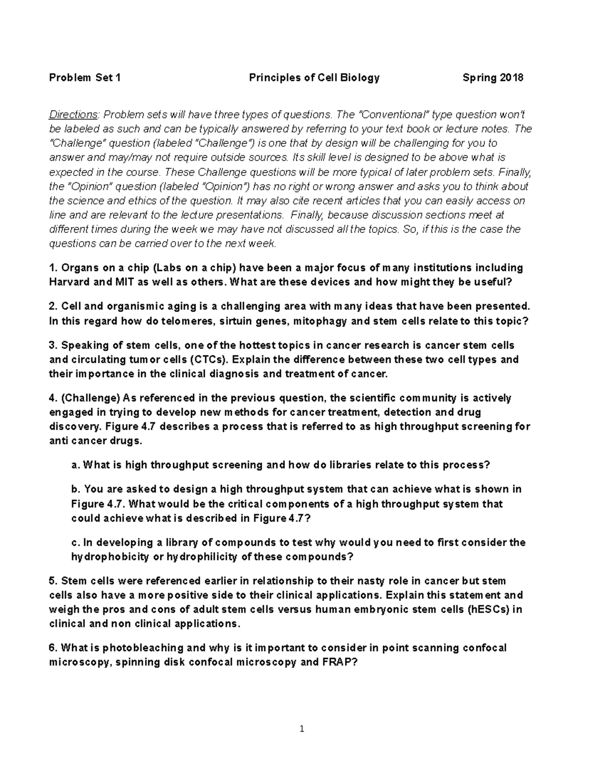 2018 Problem Set 1 - Problem Set 1 Principles of Cell Biology Spring ...