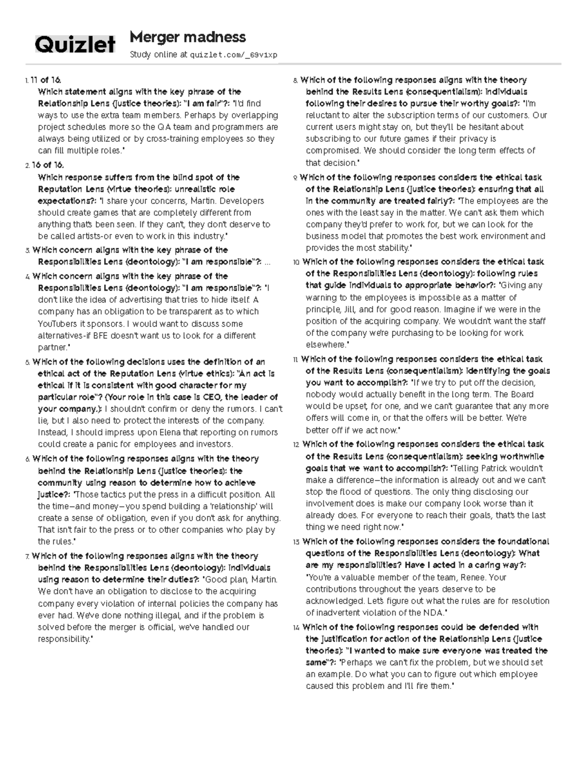 Merger madness 2 - as described - 1 of 16. Which statement aligns with ...