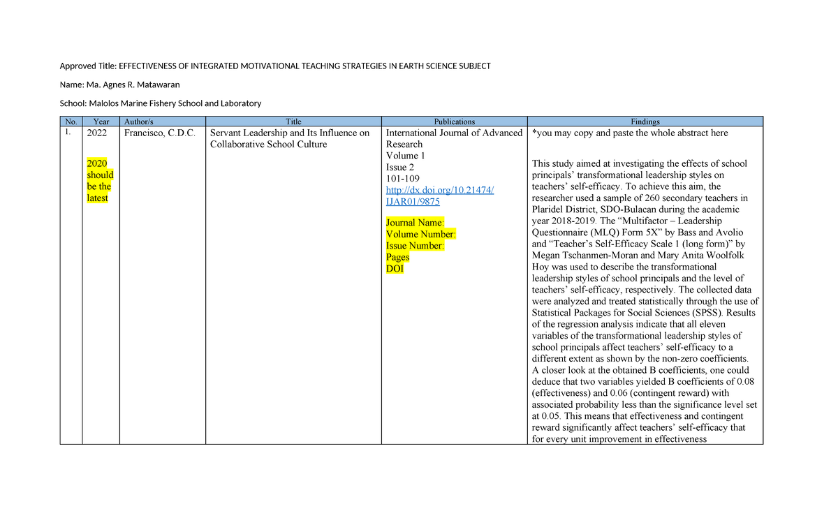 MY RRS RRL Action Research 2022 - Approved Title: EFFECTIVENESS OF ...