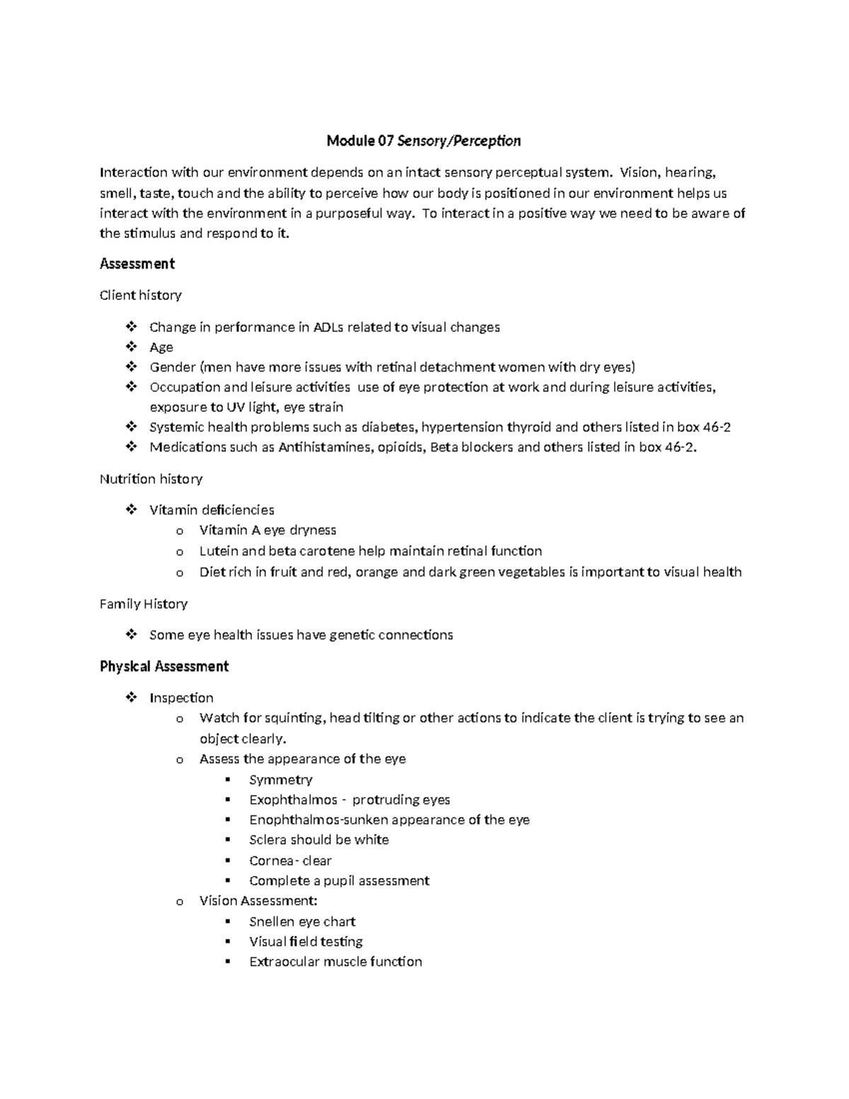 Module 7 topics - MUSCULOSKELETAL - Module 0 7 Sensory/Perception ...