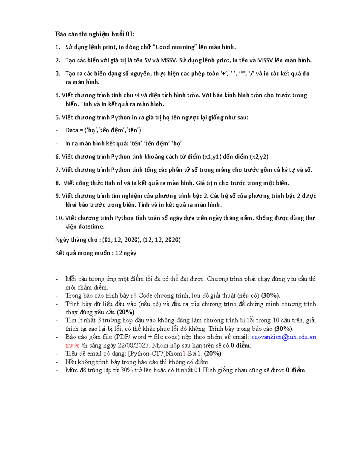 Python-1 - Bài tập buổi 1 ngôn ngữ Python - Báo cáo thí nghiệm buổi 01 ...