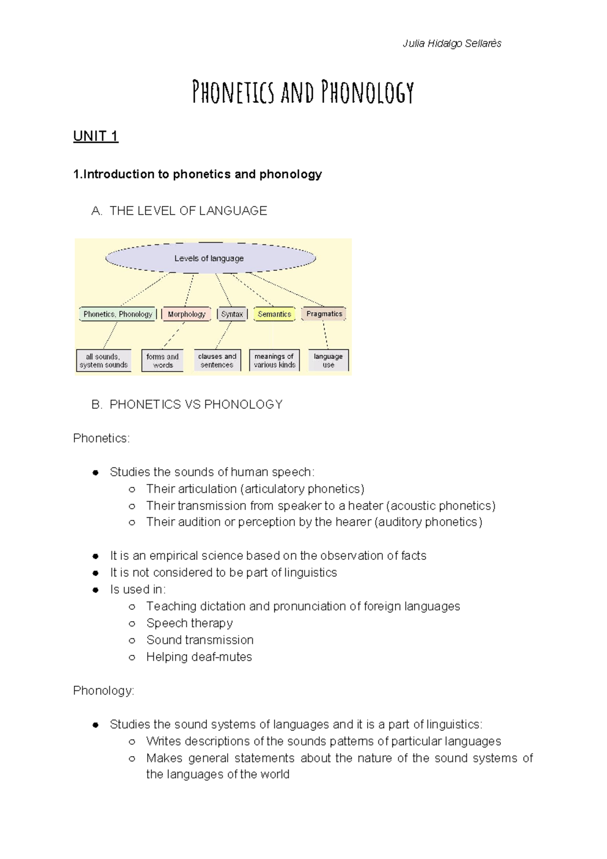 Phonetics and Phonology - THE LEVEL OF LANGUAGE B. PHONETICS VS ...