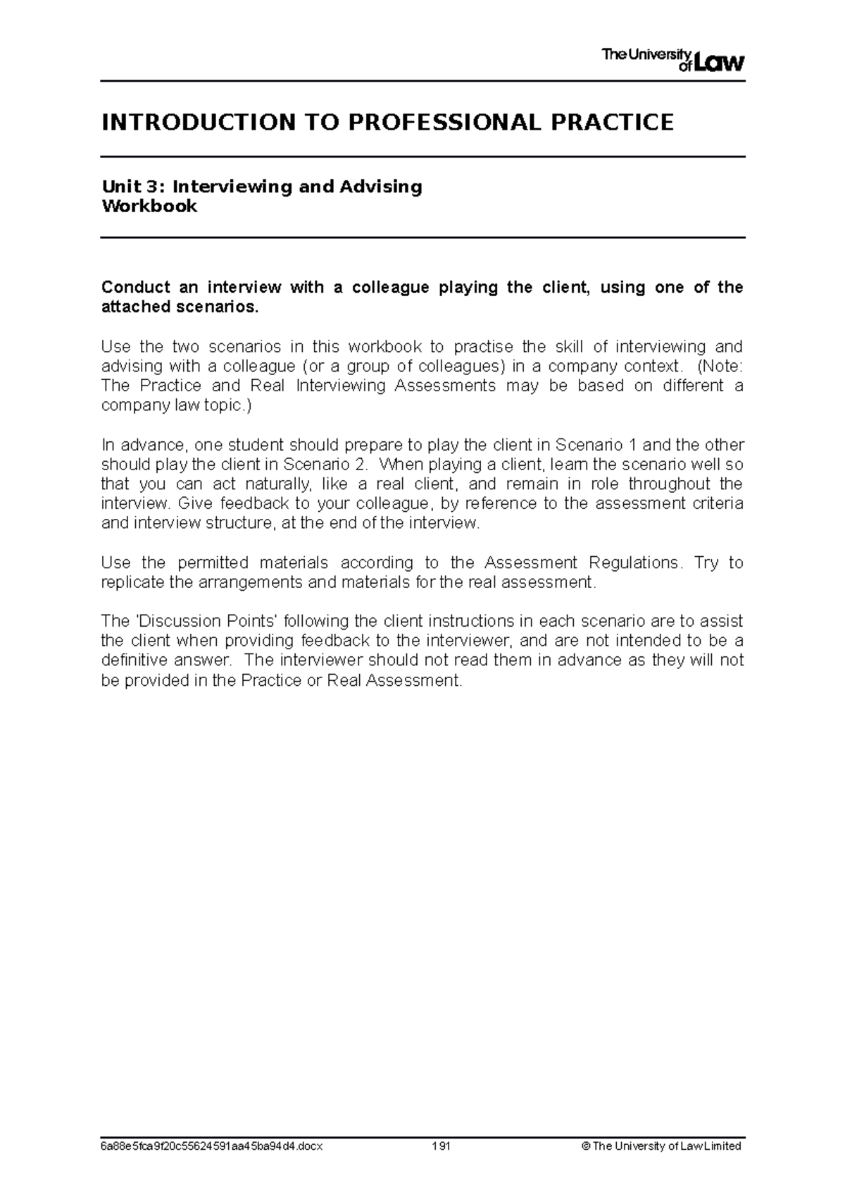 2223 ipp u03 ce01 interviewing workbook - INTRODUCTION TO PROFESSIONAL ...