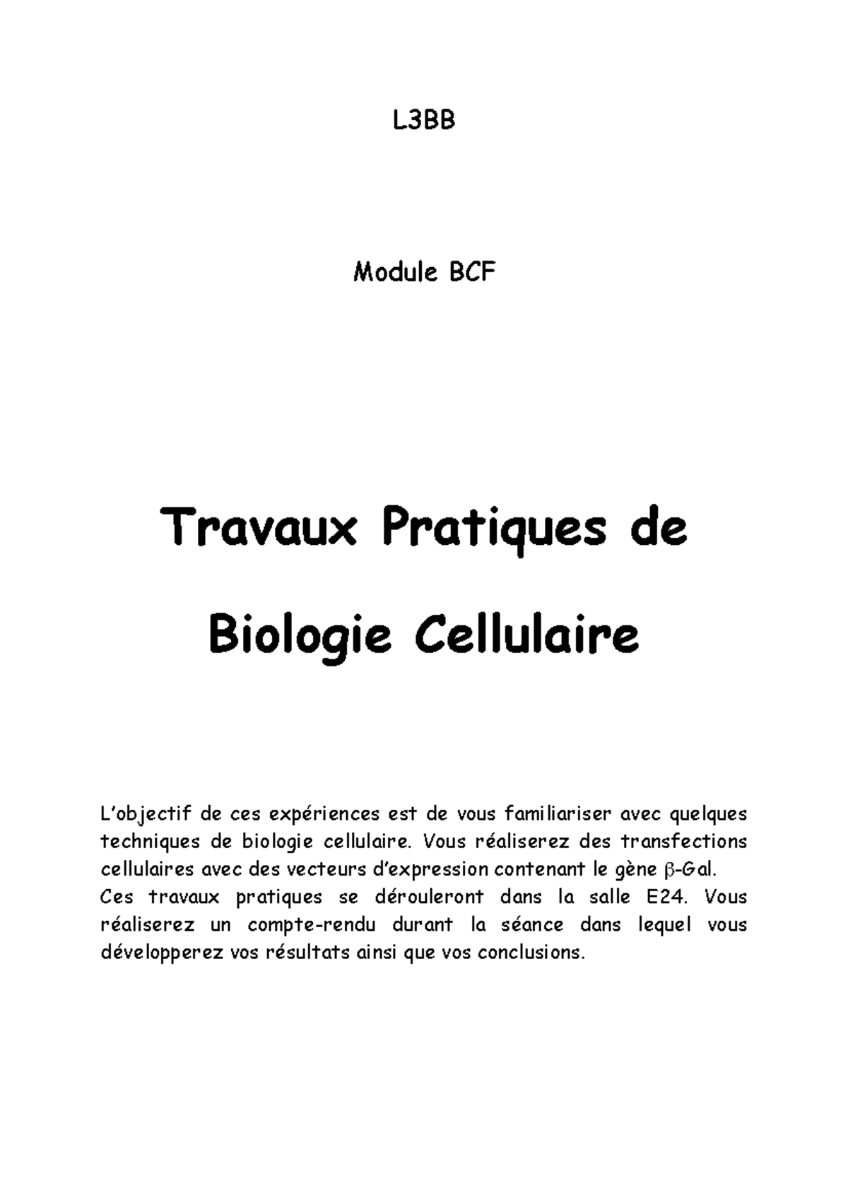 Poly TP BCF - biologie cellulaire - L3BB Module BCF Travaux Pratiques de Biologie Cellulaire ...