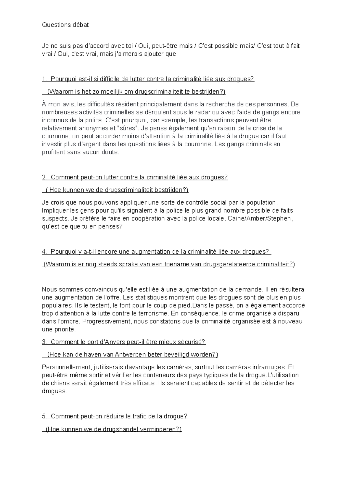 Débat questions d'un criminologue en francais - Questions débat Je ne ...