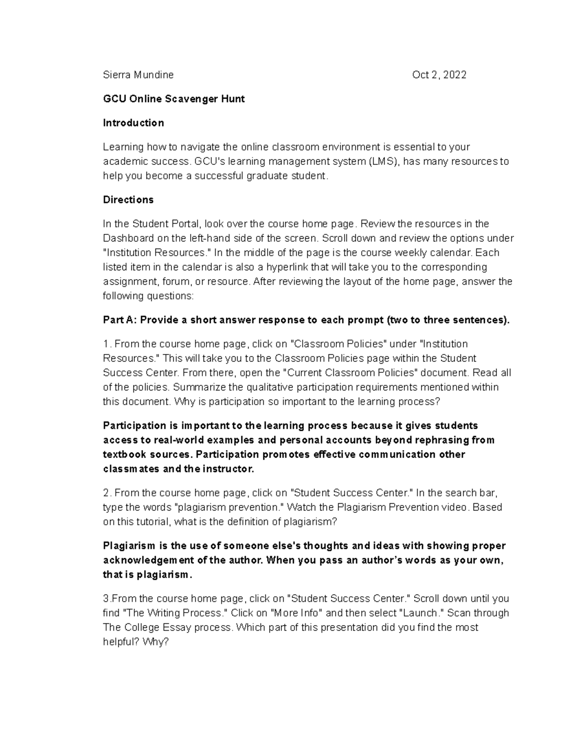 Online scavenger hunt - Sierra Mundine Oct 2, 2022 GCU Online Scavenger ...