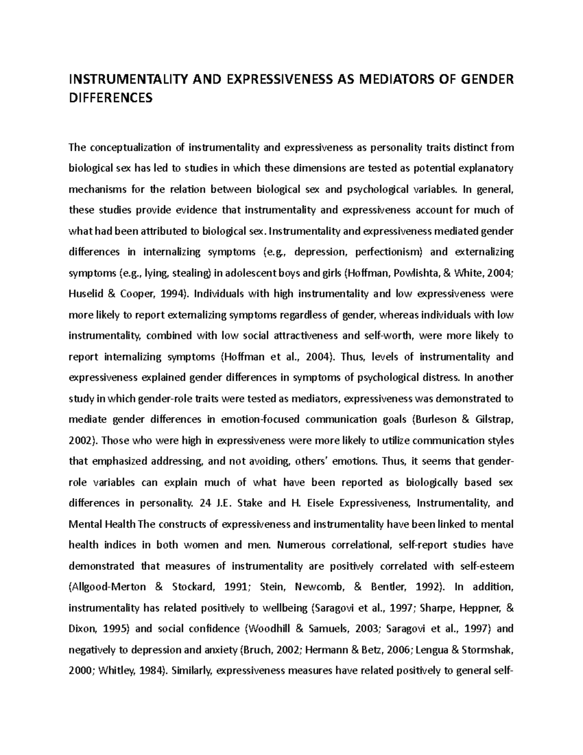 Instrumentality AND Expressiveness AS Mediators OF Gender Differences ...