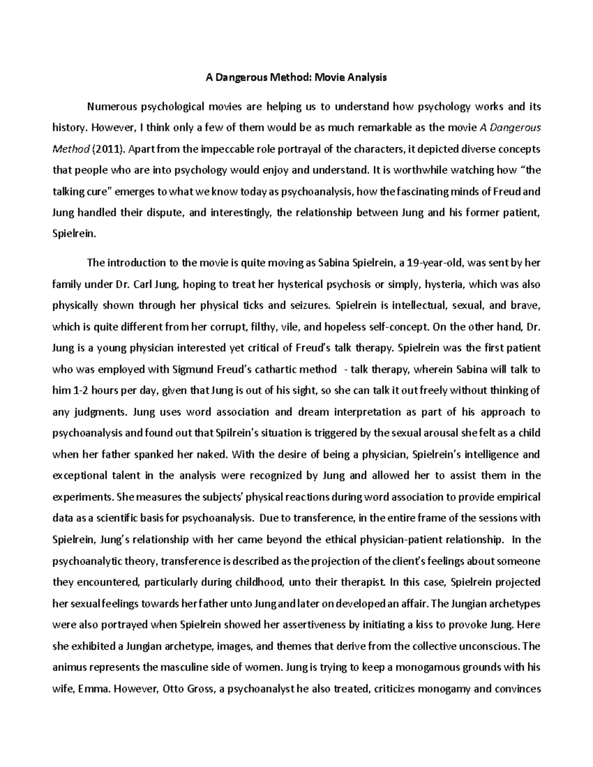 A dangerous method analysis - A Dangerous Method: Movie Analysis ...