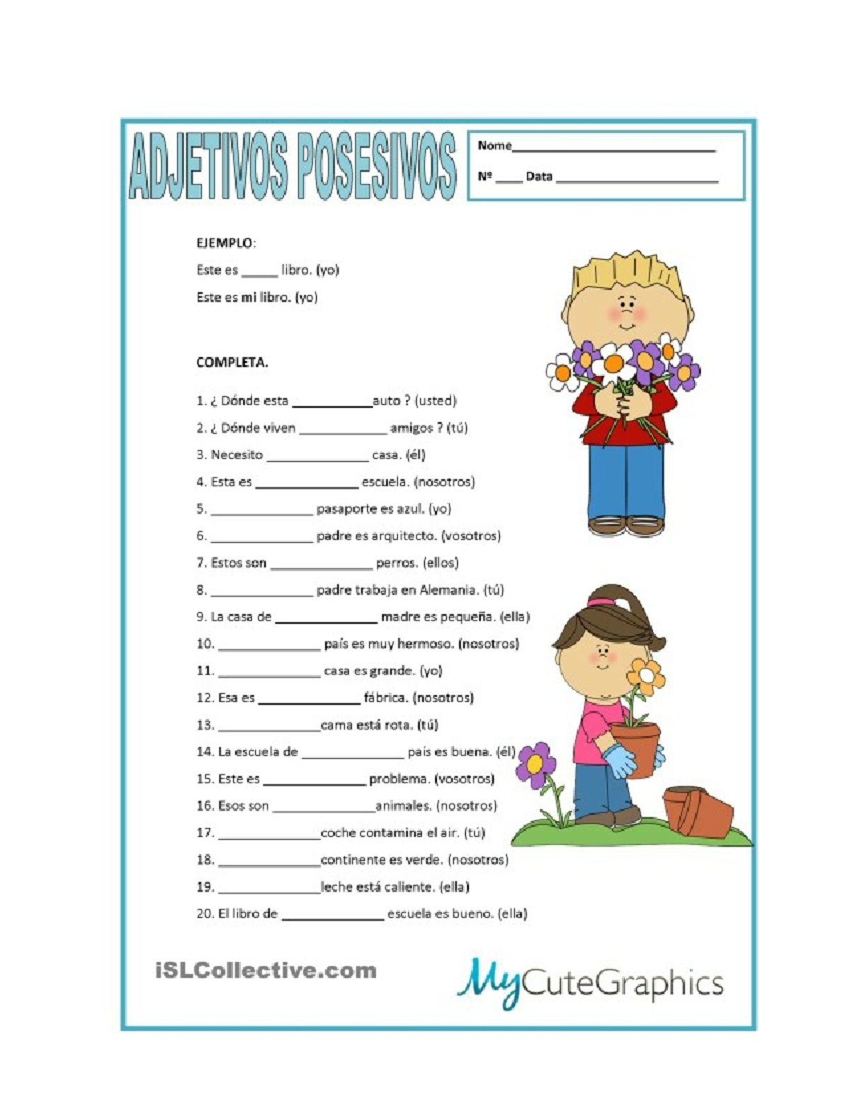 Adjetivos Posesivos - Activity to practice possessive adjectives ...