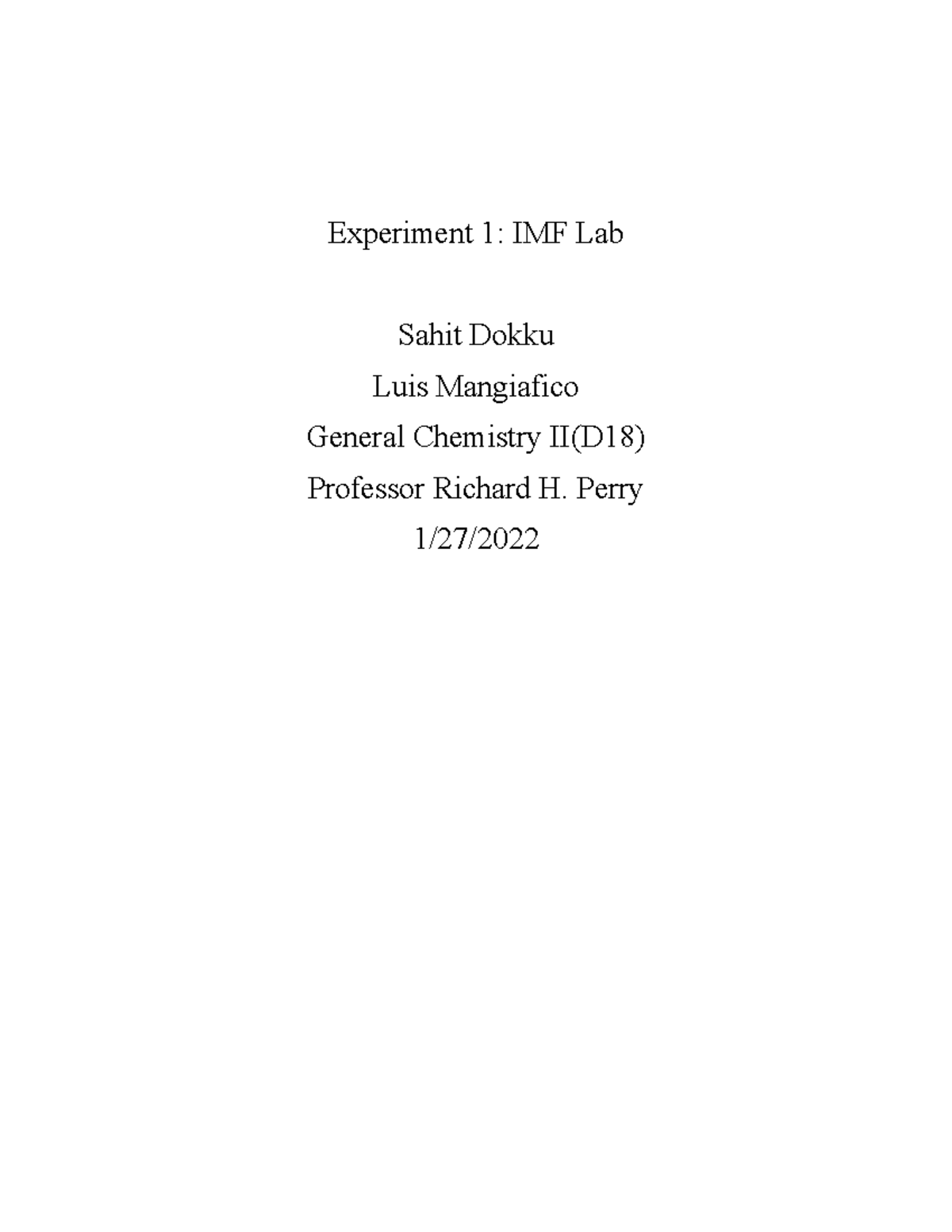 IMF Lab Report experiemt 13 have fun. - Experiment 1: IMF Lab Sahit ...