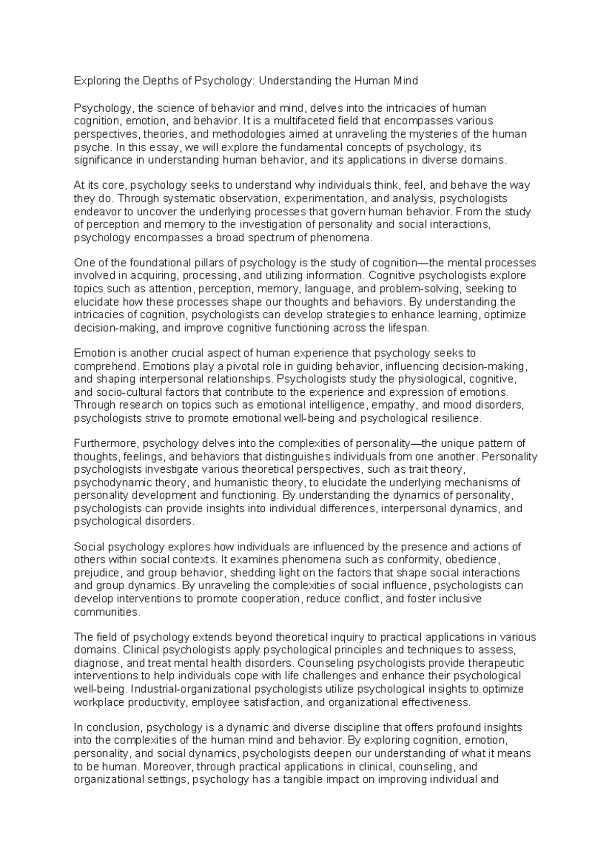 Understanding the Human Mind - Exploring the Depths of Psychology ...