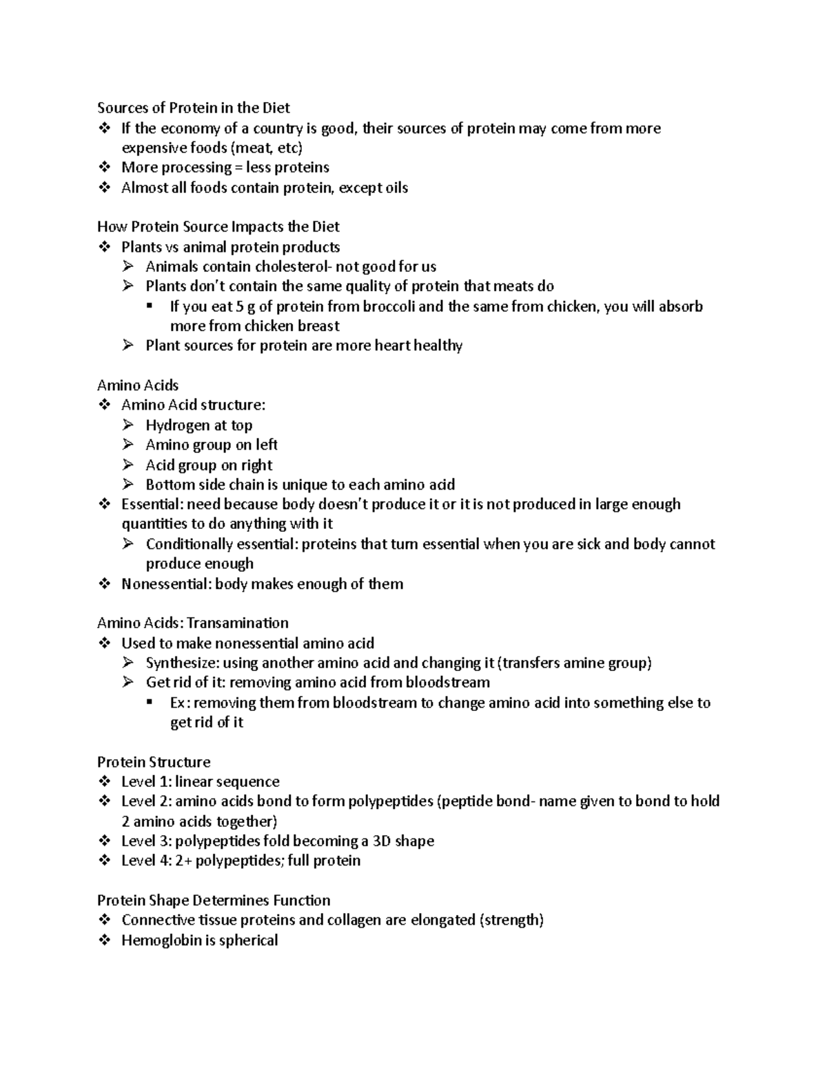 Protein - Lecture notes 6 - Sources of Protein in the Diet If the ...