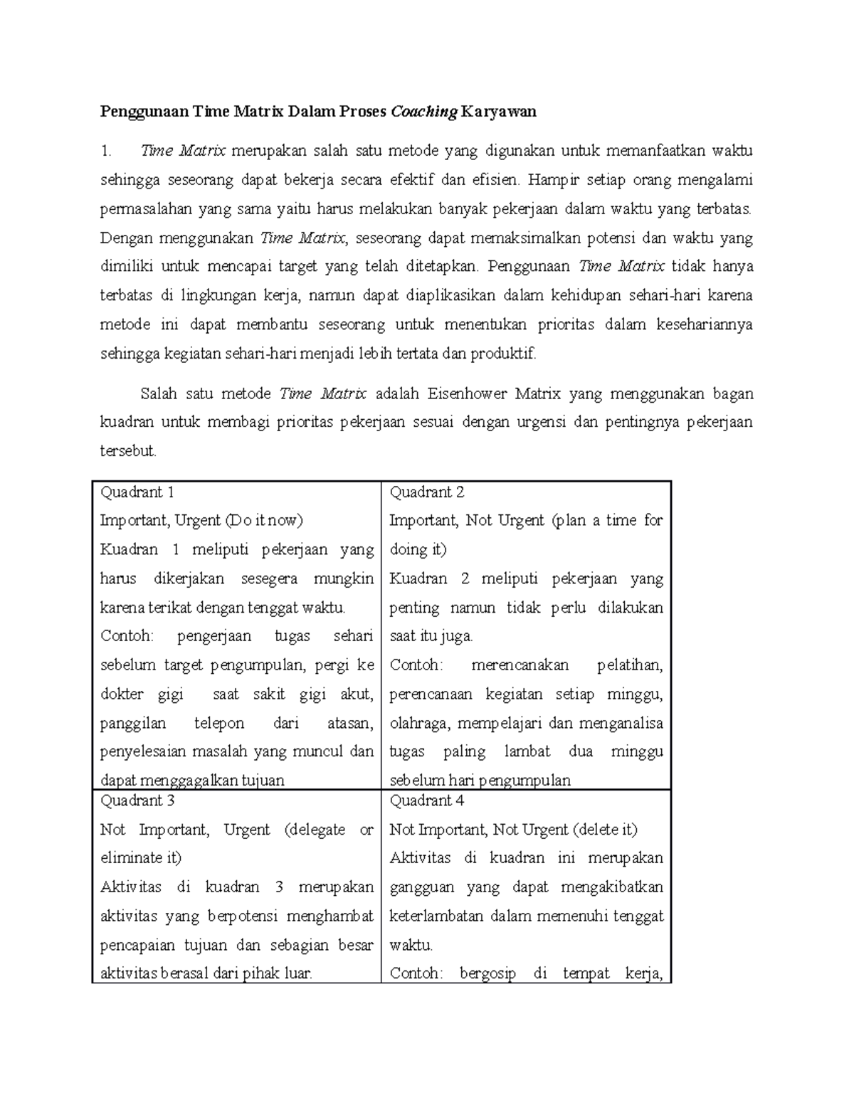 Time Matrix - Bahasa Indonesia - UNEJ - Studocu