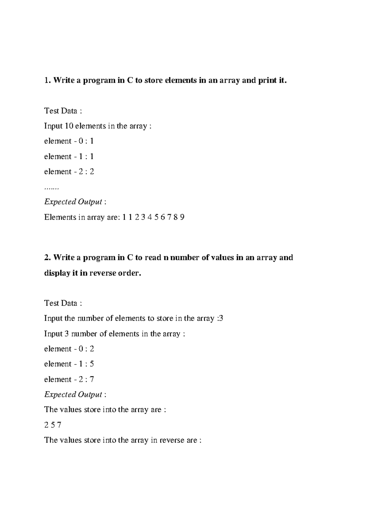 C Assignments Converted Write A Program In C To Store Elements In An Array And Print It Test 