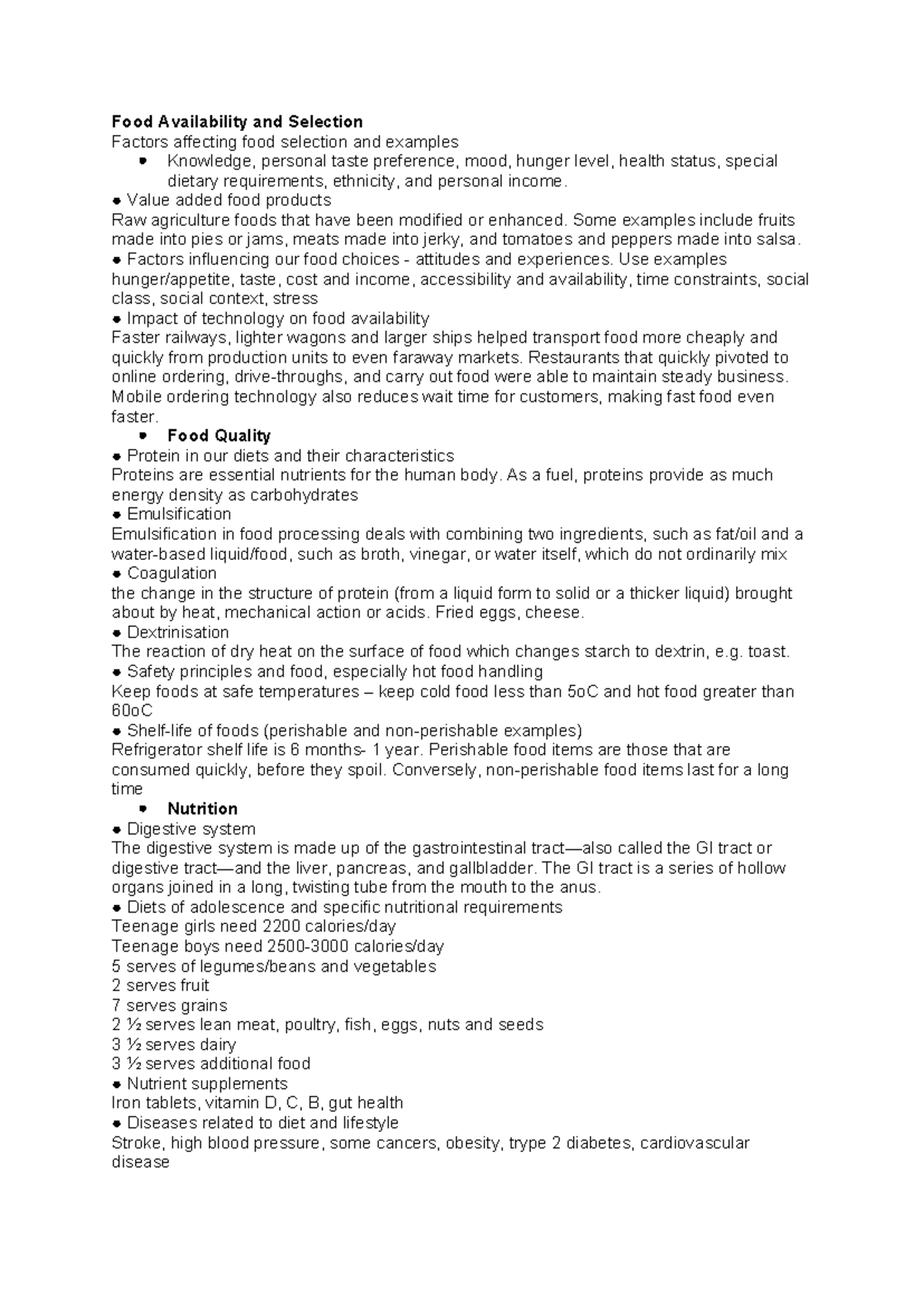 Food Availability and Selection - Food Availability and Selection ...