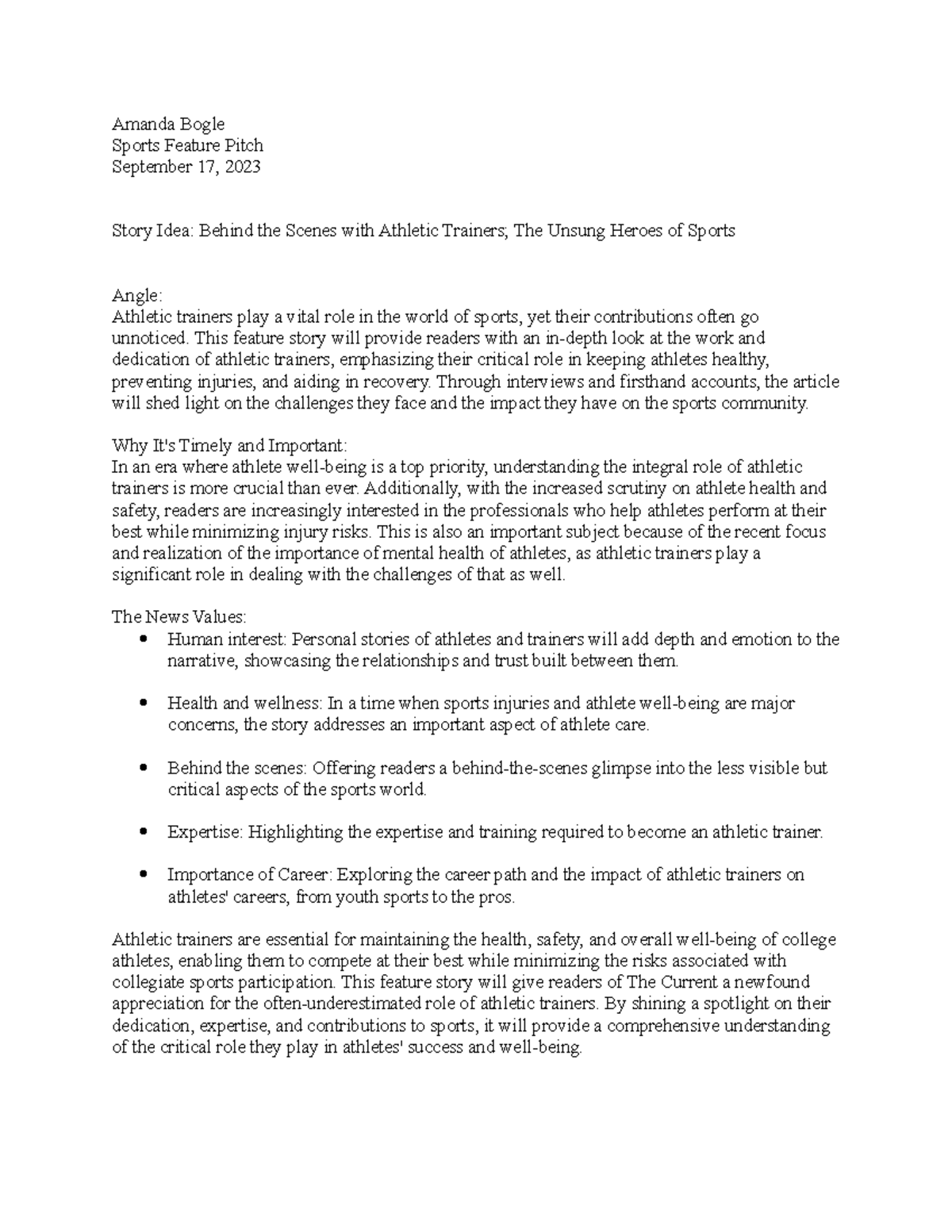 Sports feature pitch - Amanda Bogle Sports Feature Pitch September 17 ...